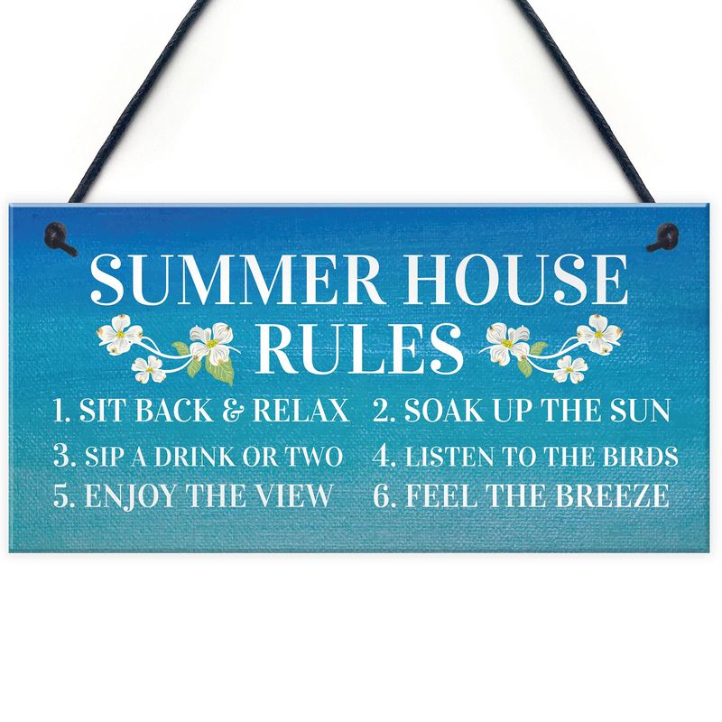 RED OCEAN Summer House Rules Hanging Garden Shed Sign Home Decor Sign ...