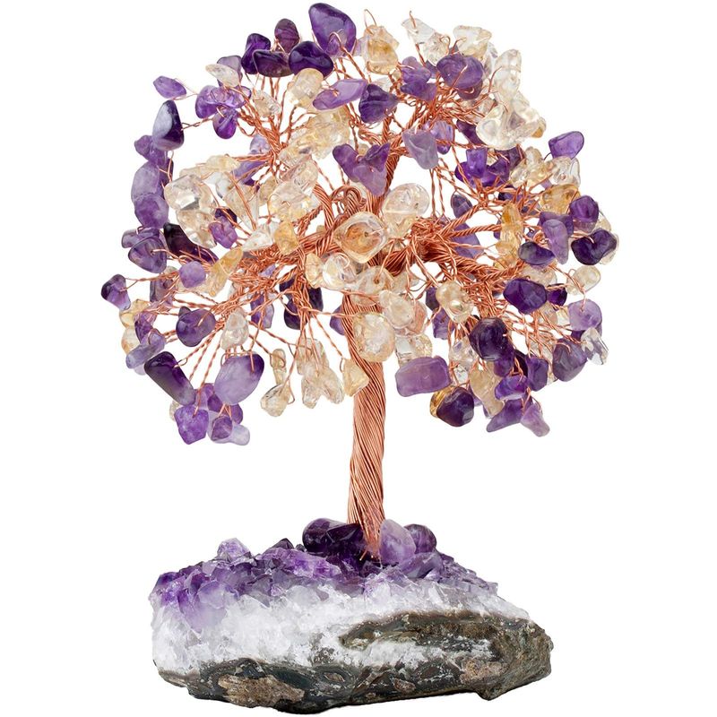 Nupuyai Natural Gemstone Tree Raw Stones Decorative Feng Shui Money Tree Figures for Desk and ...
