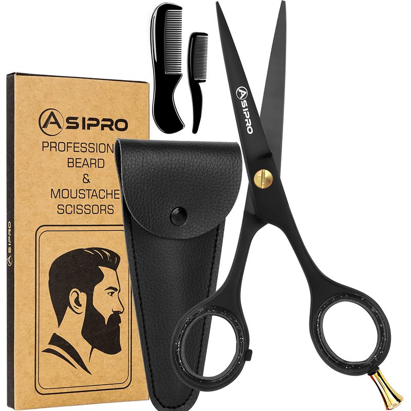 ASIPRO Men's Beard Scissors 5 Inches/12.7 cm Complete Beard Care Set ...