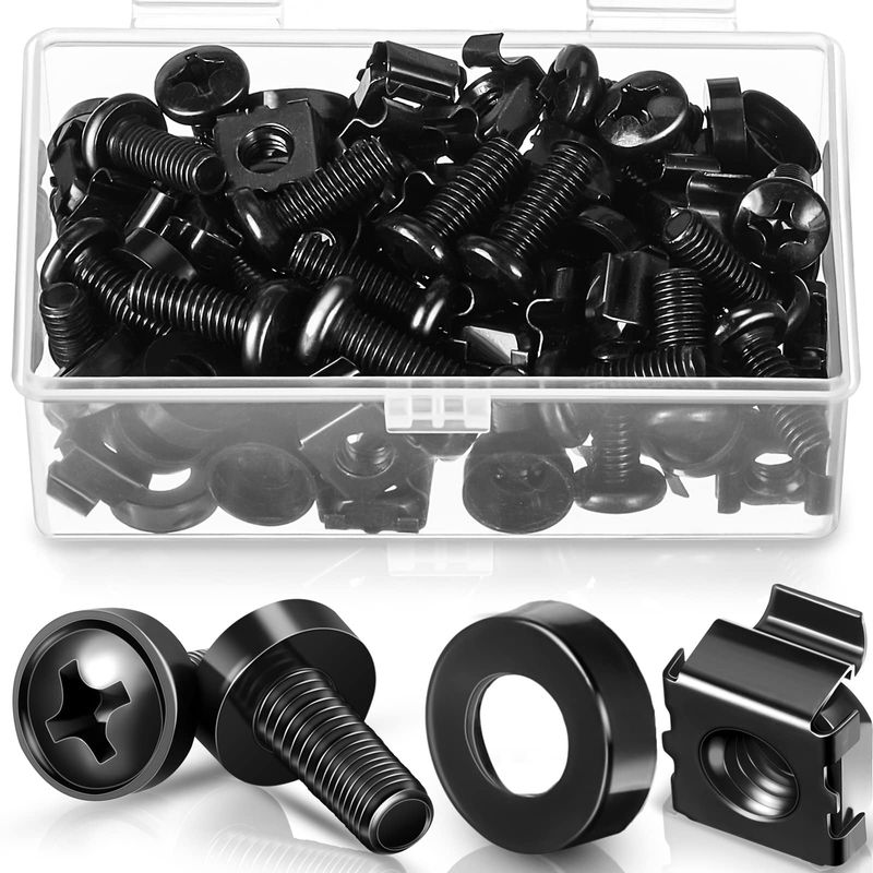50 Pack M6 x 16 mm Rack Mount Cage Nuts, Screws and Washers Stainless ...
