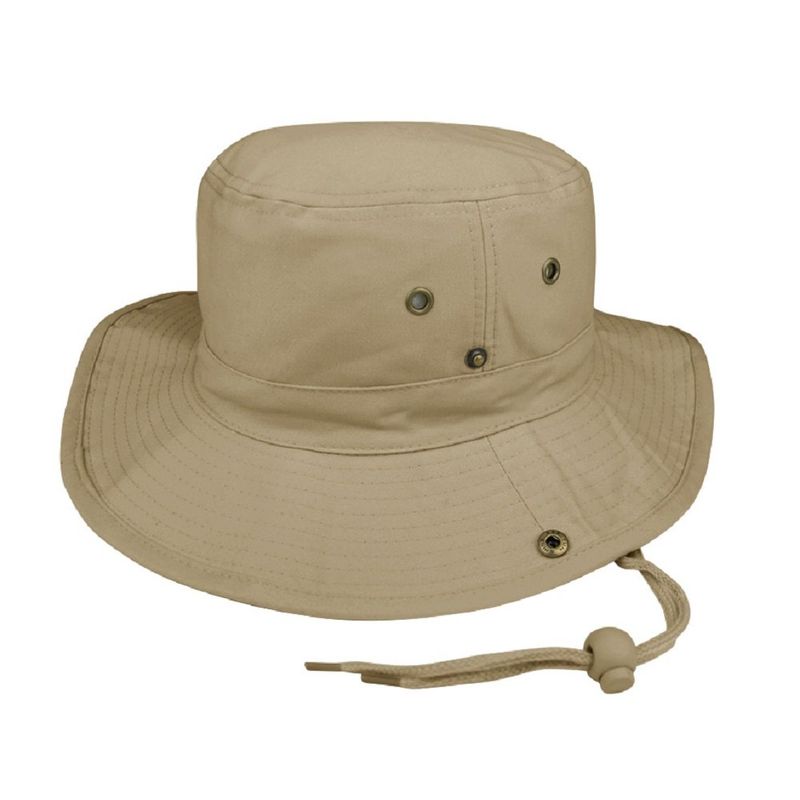 MG Brushed Twill Aussie Side Snap Hat w/ Chin Cord (Khaki, Small ...