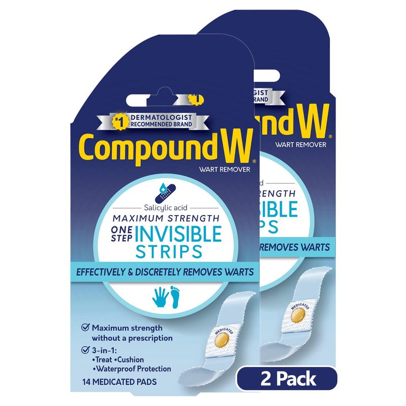 Compound W Maximum Strength One Step Invisible Wart Remover Strips, 14 ...