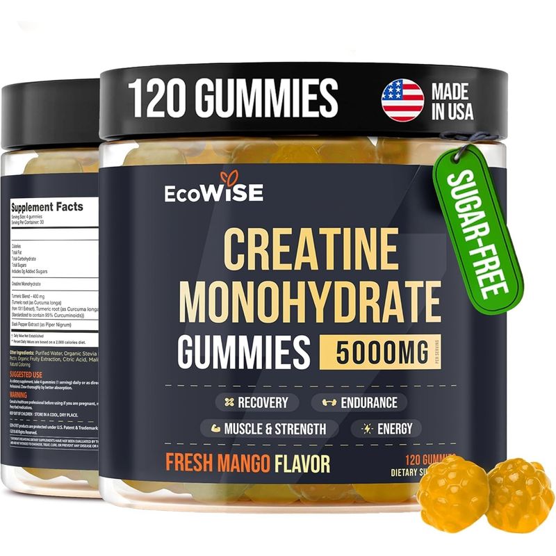 Creatine Monohydrate Gummies 5000mg – Sugar-Free, Vegan, Mango Flavor ...