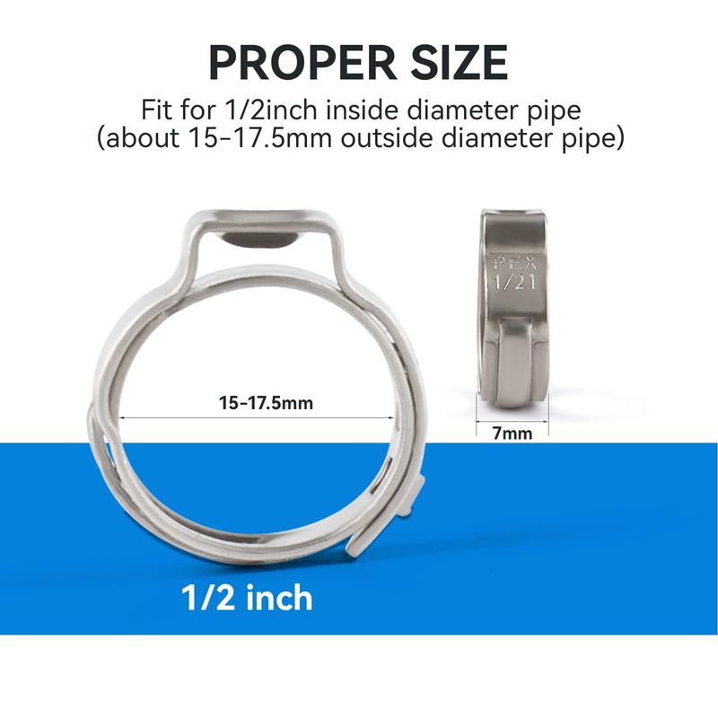 GUOFIS 100 Pack 1/2 Inch Pex Cinch Clamp Rings,Premium 304 Stainless ...