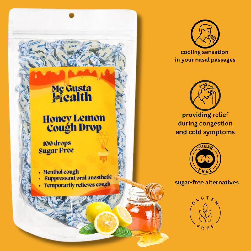 ME GUSTA HEALTH Honey Lemon Sugar Free Cough Drops with Menthol to Help ...