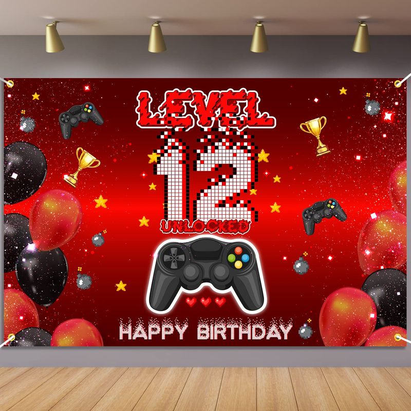 Level 12 Unlocked Backdrop Banner Decorations Video Game On Happy 12th ...