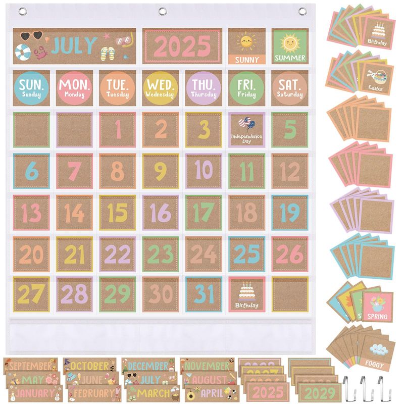Sinload Classroom Calendar Pocket Chart Set Calendar Bulletin Board Set ...