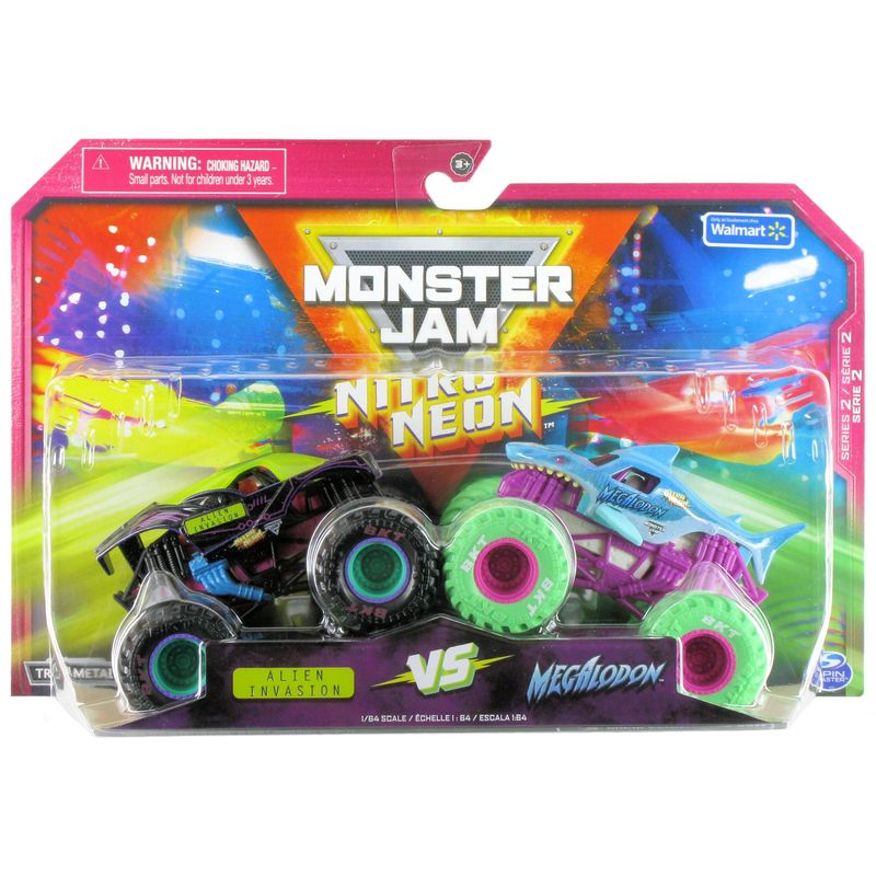 Monster Jam 2023 Nitro Neon Series 2-Pack Alien Invasion vs Megalodon ...