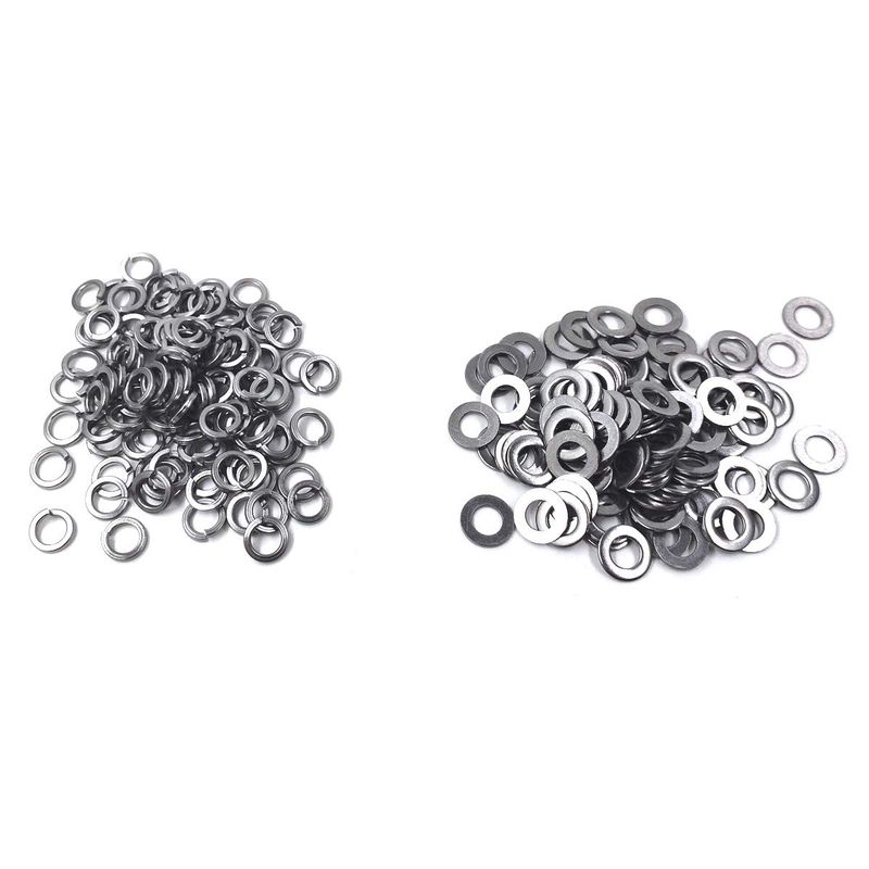 M6 304 Stainless Steel Flat Washer and Split Spring Lock Washer Assortment Set, 100Sets /Pack ...