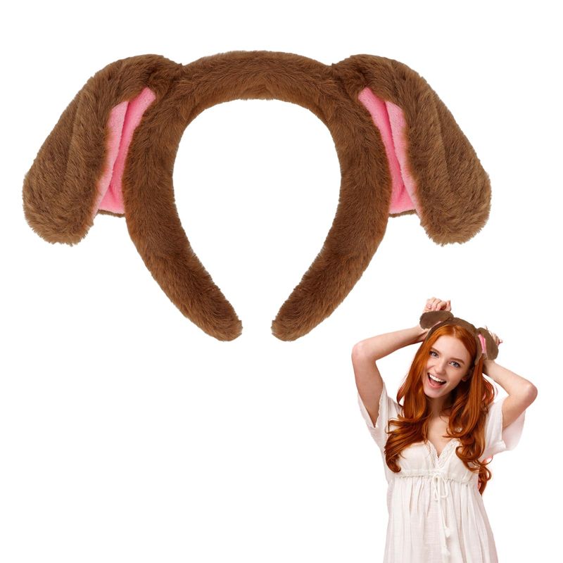 GAFATORY Brown Dog Ears Headband Puppy Ears Plush Animal Ears Headband ...