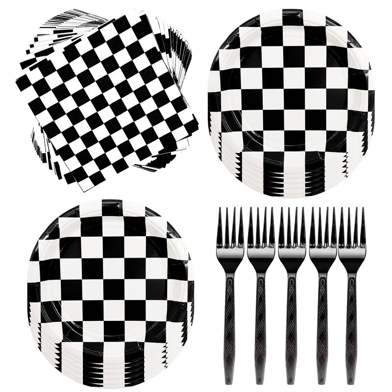 60Pcs Race Car Black and White Checkered Party Supplies Racing ...