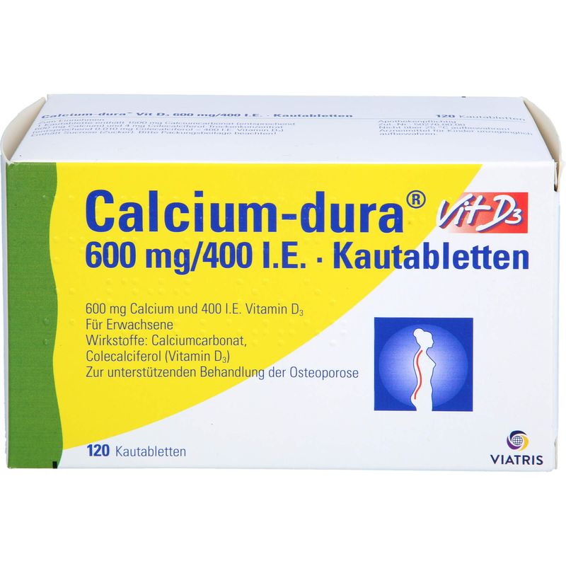 Calcium-dura Vit D3 600 mg/400 I.E., Kautabletten, 120 St KTA - Online ...