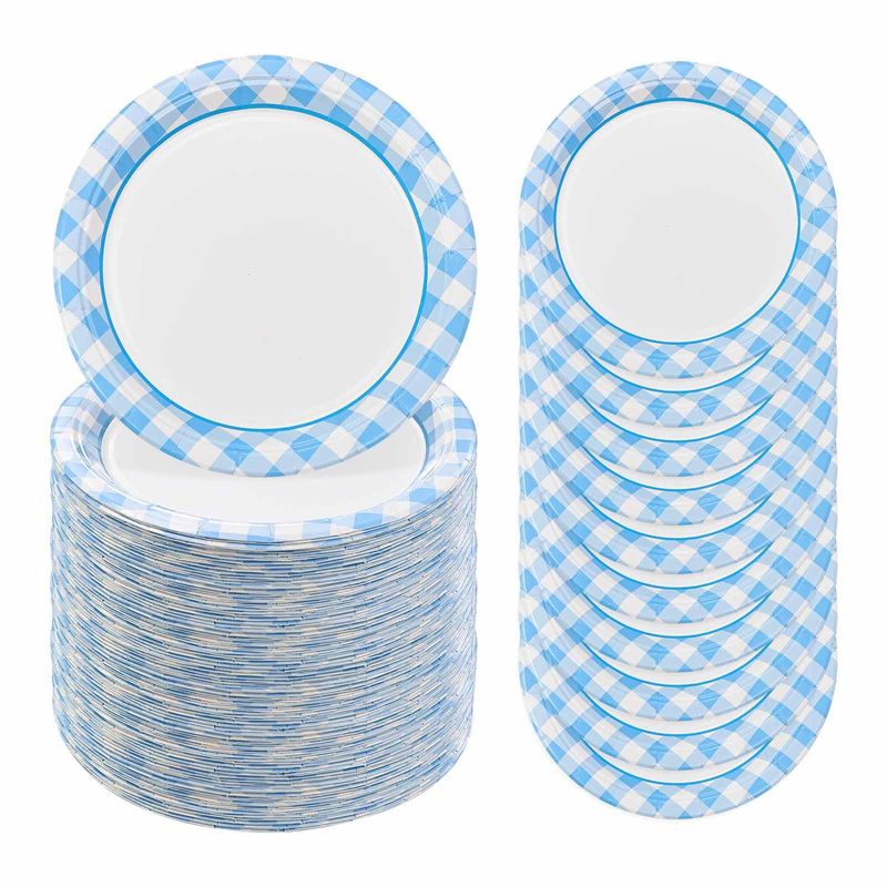 FALIZIFU 50 Pcs Light Blue Gingham Paper Plates 7 Inch Disposable Blue ...