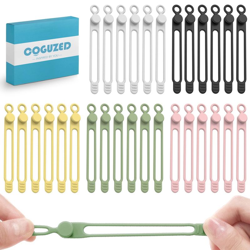 CoguZed 30Pcs Silicone Cable Ties, Reusable Cable Management Organizer ...