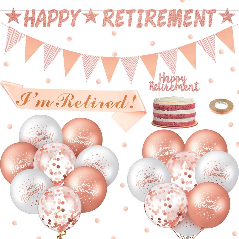 21 Pcs Retirement Party Decorations Kit Rose Gold Happy Retirement ...