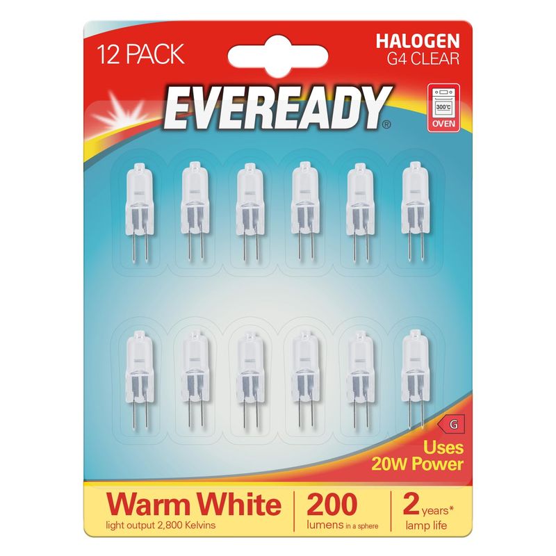 Eveready G4 Halogen Light Bulbs, 20W, 12V, 2-Pin Base, Clear Capsule ...