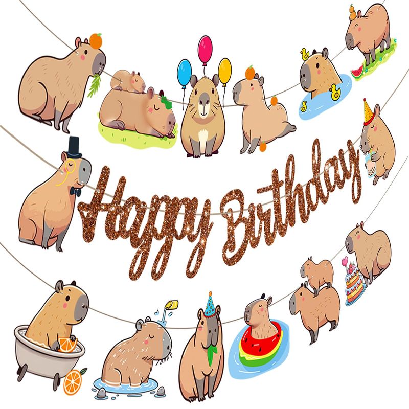 Capybara Birthday Banners 2Pcs Capybara Party Decorations Glitter Brown ...