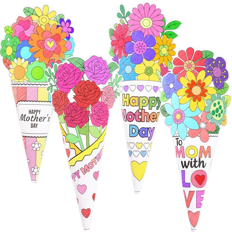 24 Pcs Color Your Own Mothers Day Bouquet Crafts Happy Mother's Day ...