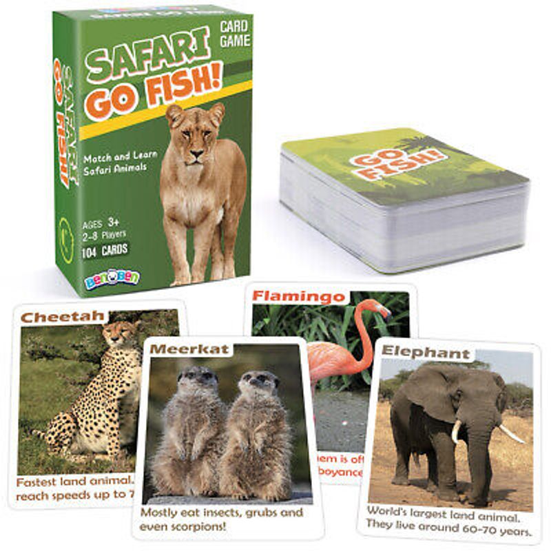 Safari Animal Go Fish Flash Cards Game Educational Card for Children ...