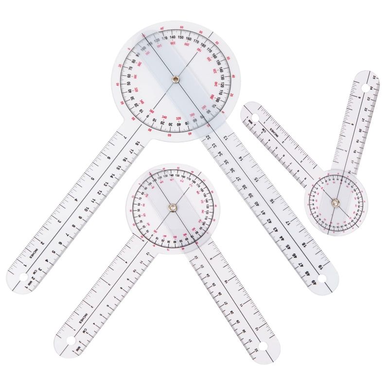 12 Inch Transparent Orthopedic Goniometer, 360 Degree Angle Protractor ...