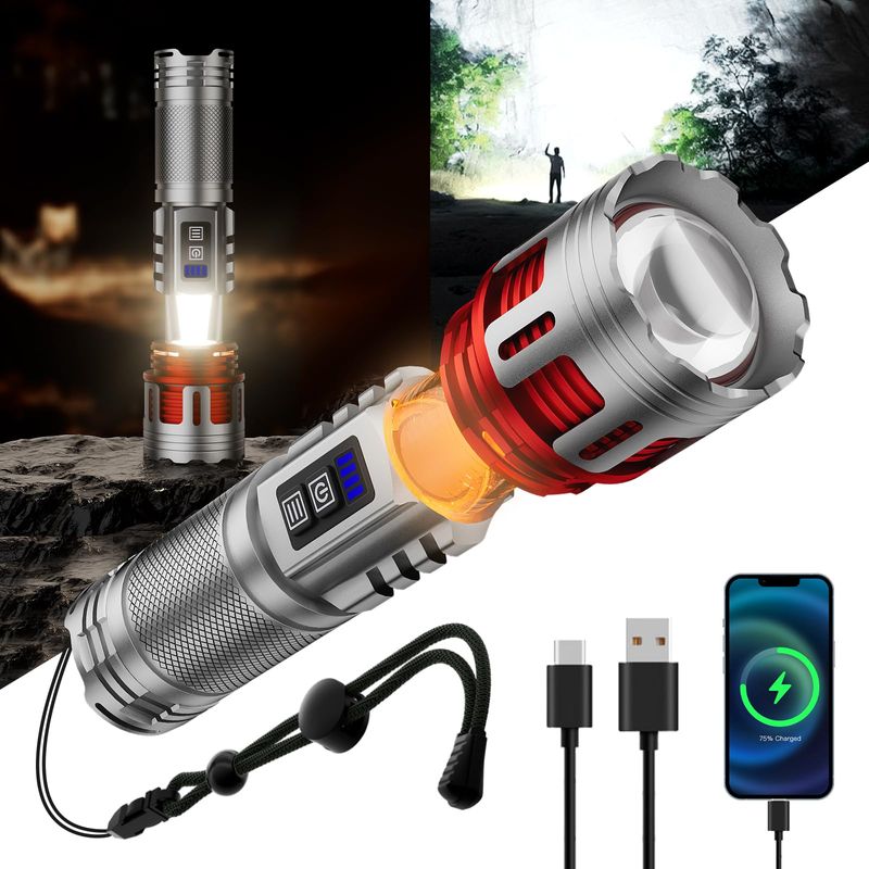 SKYFIRE LED Rechargeable Flashlight High Lumens with Ambient Lamp,Super ...
