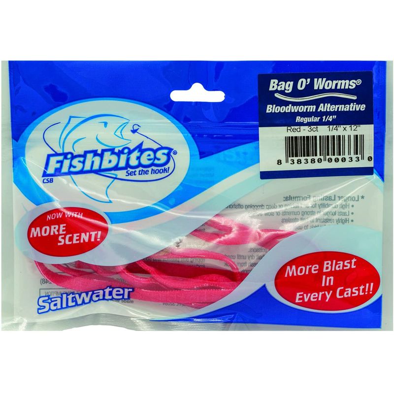 Fishbites 0033 Red Bloodworm Bag O'Worms, Small, 3-Count (1 Package ...