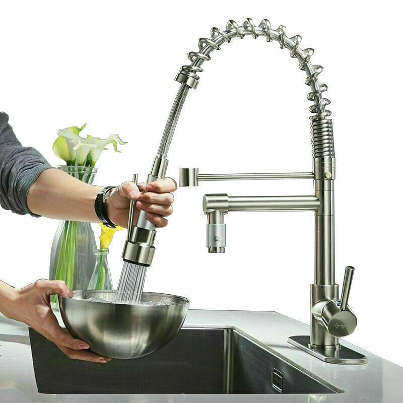 Kitchen Sink Faucet Pull Down Sprayer Single Handle Swivel Mixer Tap ...