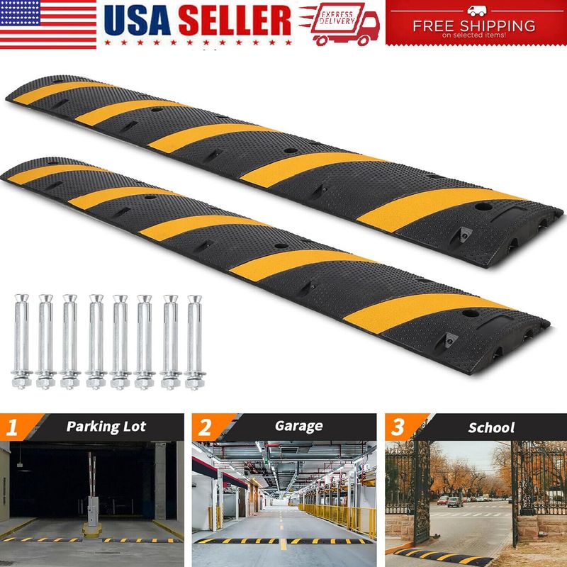 2PCS Rubber Speed Bump 6ft Cable Protector Ramp 2 Channel Heavy Duty ...