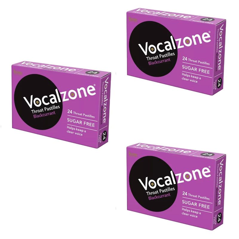 Vocalzone Throat Pastilles Blackcurrant Sugar Free 3 Packs 24- for Sore ...