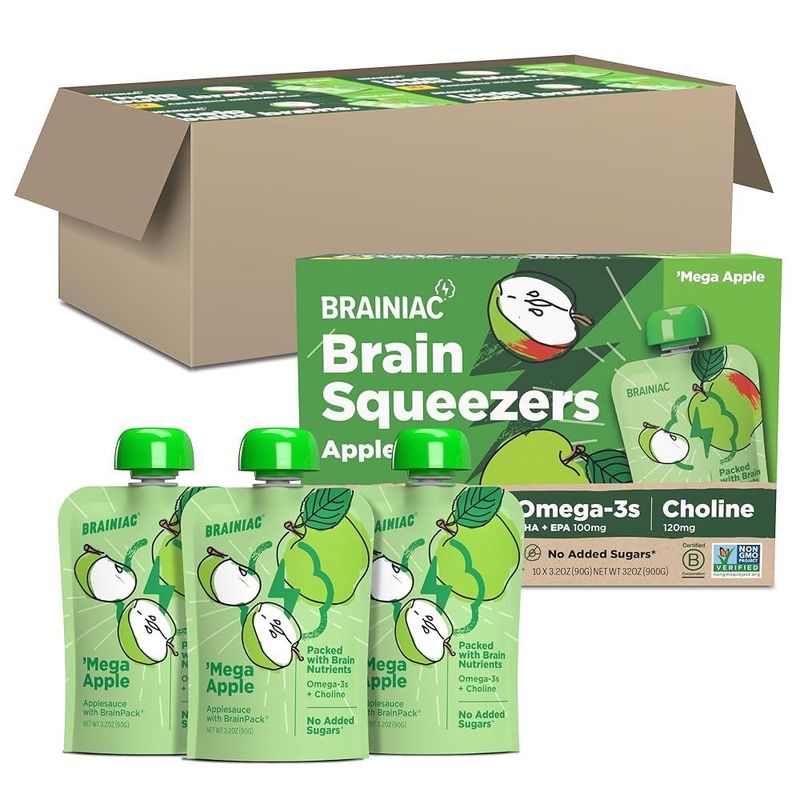 Brainiac Applesauce Pouches with Omega-3 Cinnamon, 20 Counters (3.2 oz ...