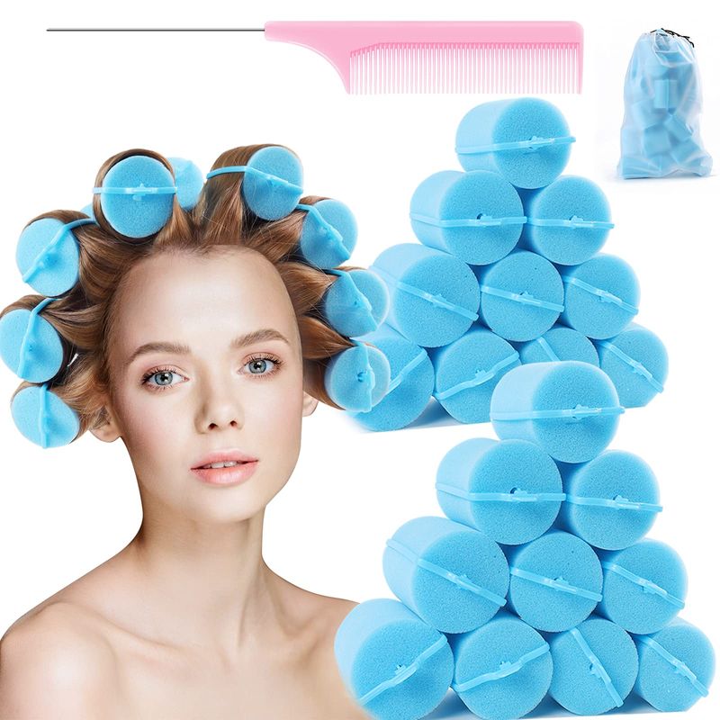 Jumbo Foam Sponge Hair Roller Soft Sleeping rollers Curvy Wavy ...