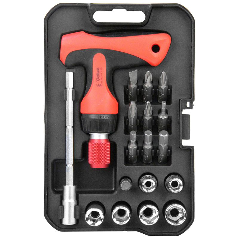 E-Value ERD-130 T-Handle Ratchet Screwdriver Set, Positive Screw, 18 Piece Set - Online ...