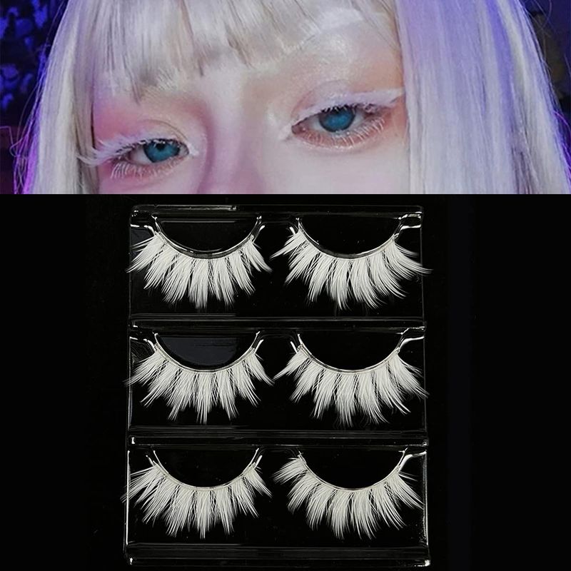 White Lashes MUQIU37 White False Eyelashes Cosplay Eye Lashes Halloween ...