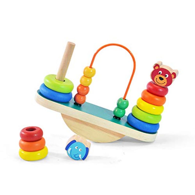 URBN-TOYS Assorted Color Wooden Balance Stacker Board - Stacking Rings ...