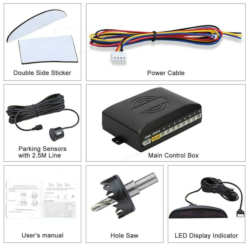 Kabalo Silver Wired Car Parking Rear Reverse 4 Sensors Kit Buzzer Radar ...