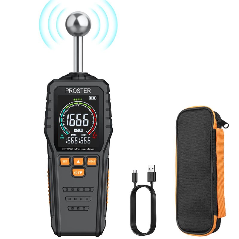 Proster Rechargeable Moisture Meter - Pinless Damp Meter for Walls with ...