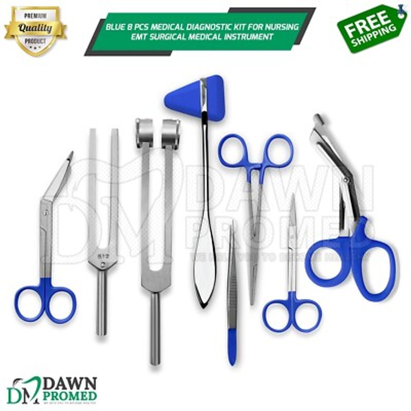 Blue 8 Pcs Medical Diagnostic Kit For Nursing EMT Surgical Medical ...