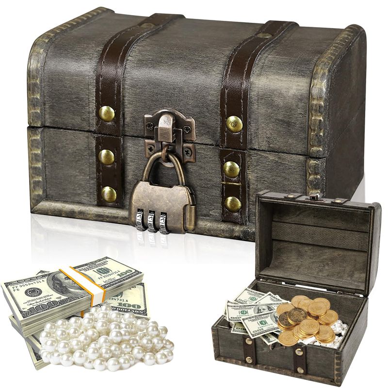 Forbabe Wooden Treasure Chest with Lock Storage Treasure Chest Vintage ...