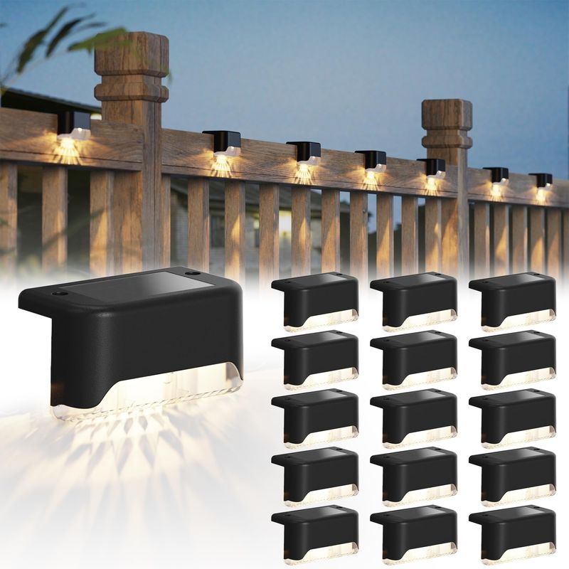 JACKYLED Solar Deck Lights 16 Pack Solar Fence Light Solar Powered Outdoor Step Light IP65 ...