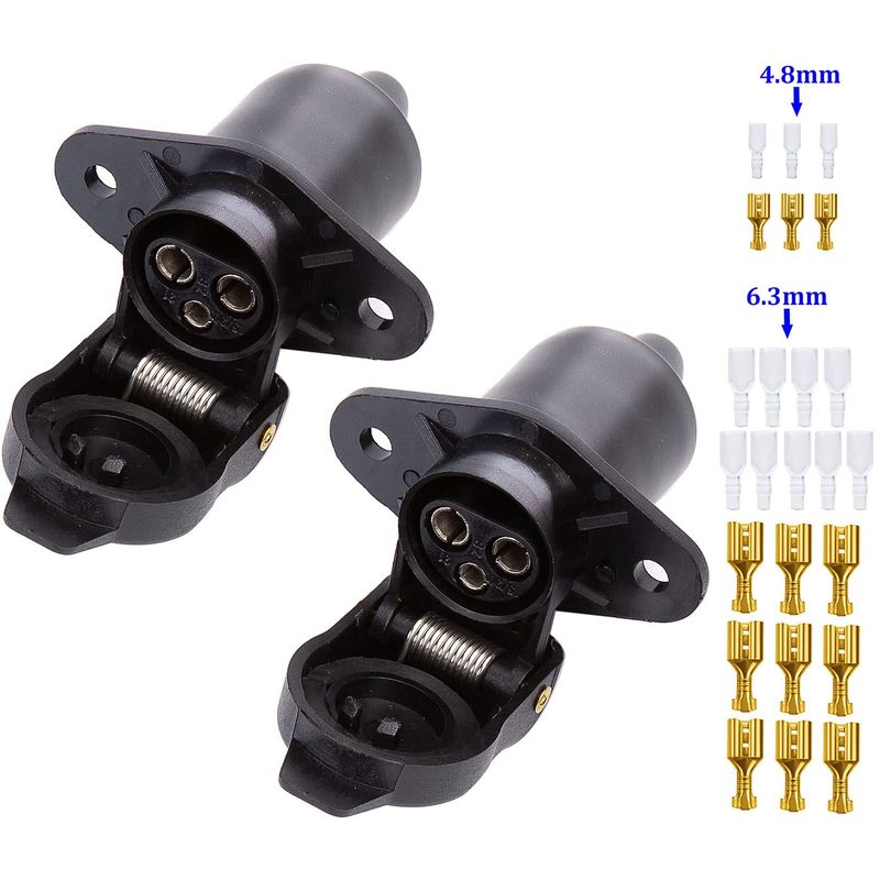 SPARKMOTO 2 Pcs 3 Pin Trailer Sockets, 3 Pin Female Socket,12V 24V ...