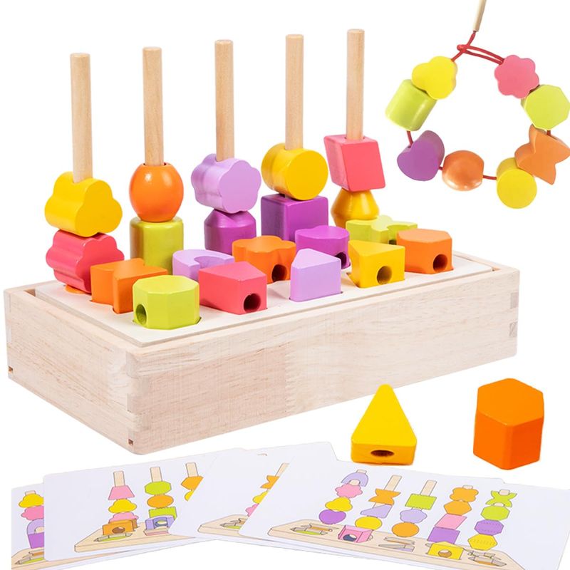Bajoy 4 in 1 Montessori Toy String Stringing Toy, Multi-functional ...