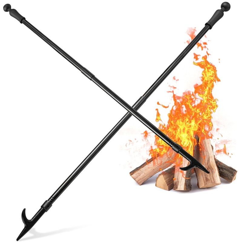 46'' long portable Metal rod Fire Poker Fire Pit Camping Fireplace Wood ...