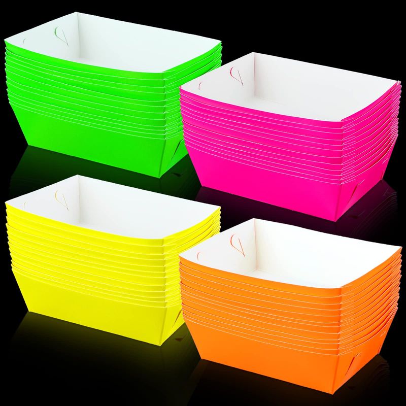 48 Pieces Neon Glow Party Paper Food Trays Party Supplies Paper Boats ...