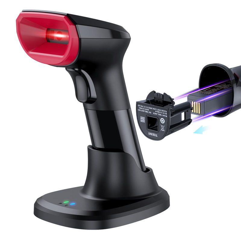 TEEMI 2D Bluetooth Barcode Scanner with Smart USB Cradle Wireless UPC ...