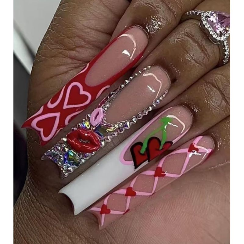 Aegenacess Press on Nails Square - Extra Long Fake Nails with 3D ...