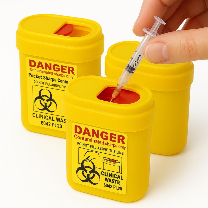 3 x Travel Size Sharps Bin, Disposal boxes for Diabetic Pen Needles ...