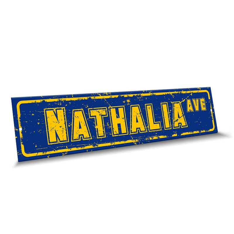 Customola - Nathalia Name Blue Yellow Color Street Sign, 4"x 18 ...
