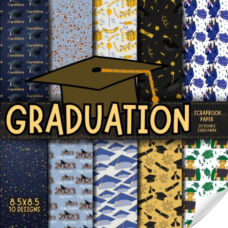 Graduation scrapbook paper, 8.5x8.5, 10 Designs, 20 Double-Sided Sheets ...