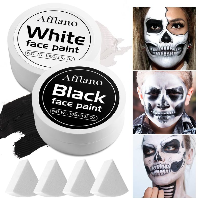 Black and White Face Paint 6pcs Halloween Makeup Kit, Professional Oil ...