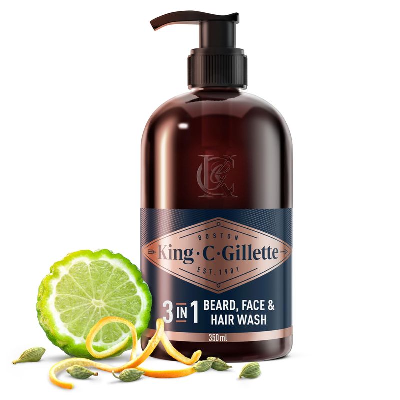 King C. Gillette Beard Shampoo & Face Wash, 350 ml, with Coconut Water ...